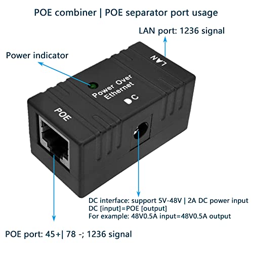 CERRXIAN 100M POE Combiner Adapter, Active PoE Splitter Power Over Ethernet, POE Power Supply Module 5-48v for CPE Wireless AP Monitoring Etc(2-Pack)