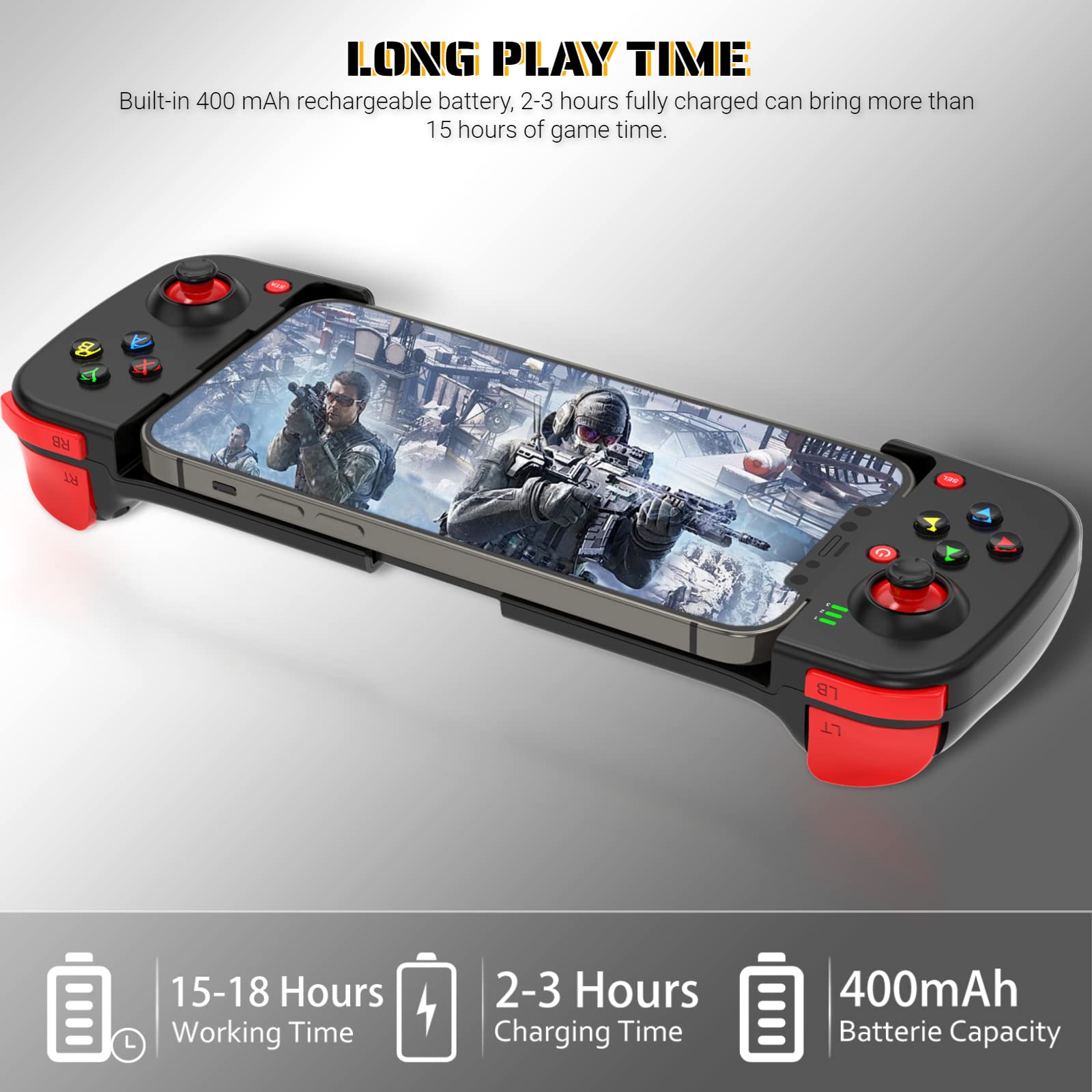 arVin Wireless Gaming Controller for iPhone/iPad/iOS/Android/Samsung/PC Gamepad Joystick with Back Button, Analog Triggers, Stretchable, Bluetooth 5.0 Low Latency, Direct Play for CODM,Diablo Immortal