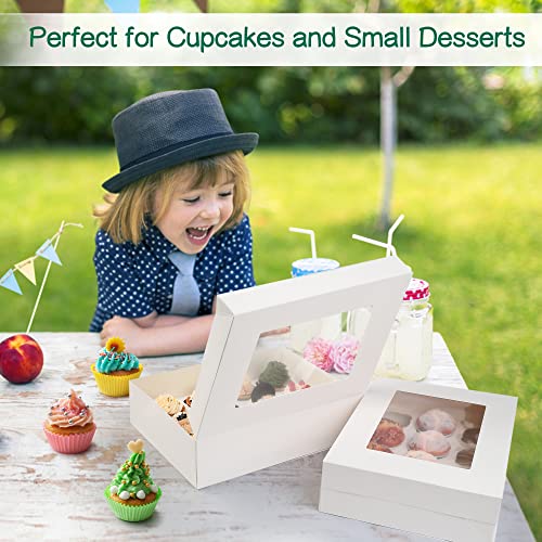 LotFancy Cupcake Boxes 12 Count, 8 Pack, Dozen Cupcake Containers with Window and Inserts, White Bakery Boxes, Disposable Pastry Carrier Holders for Cookies, Treats, Dessert, Muffins