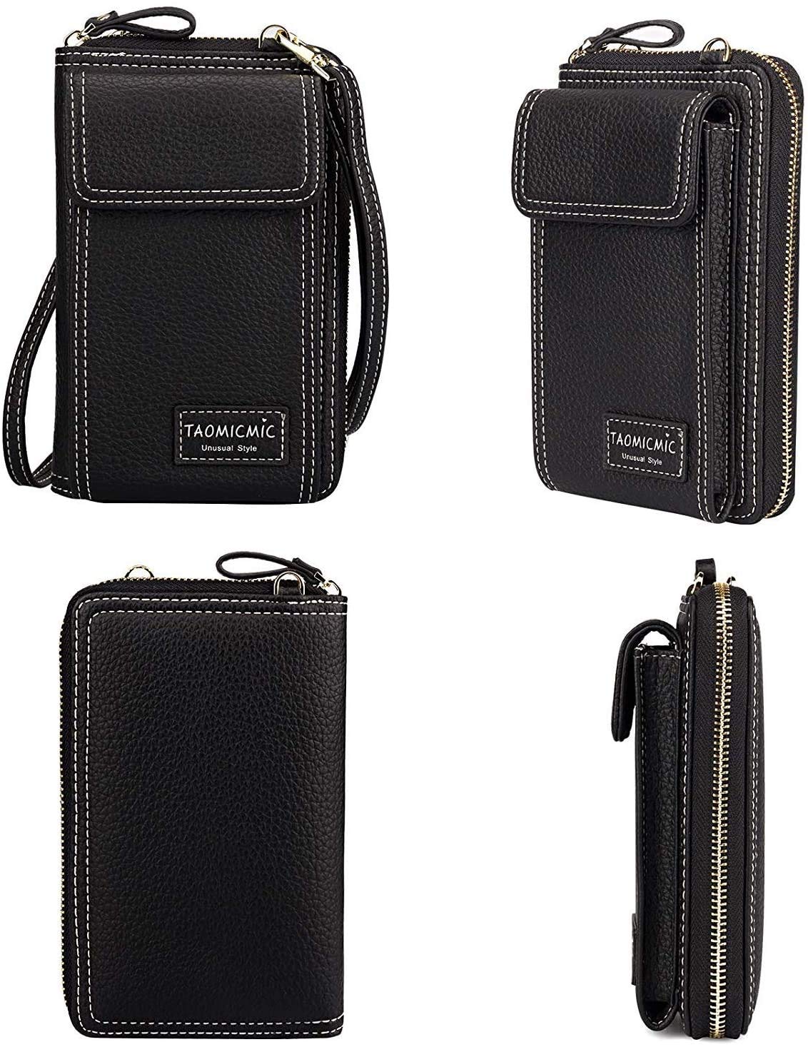 Ladies fashion casual shoulder messenger bag mid-length clutch bag large capacity mobile wallet (Color : Black, Size : One size)