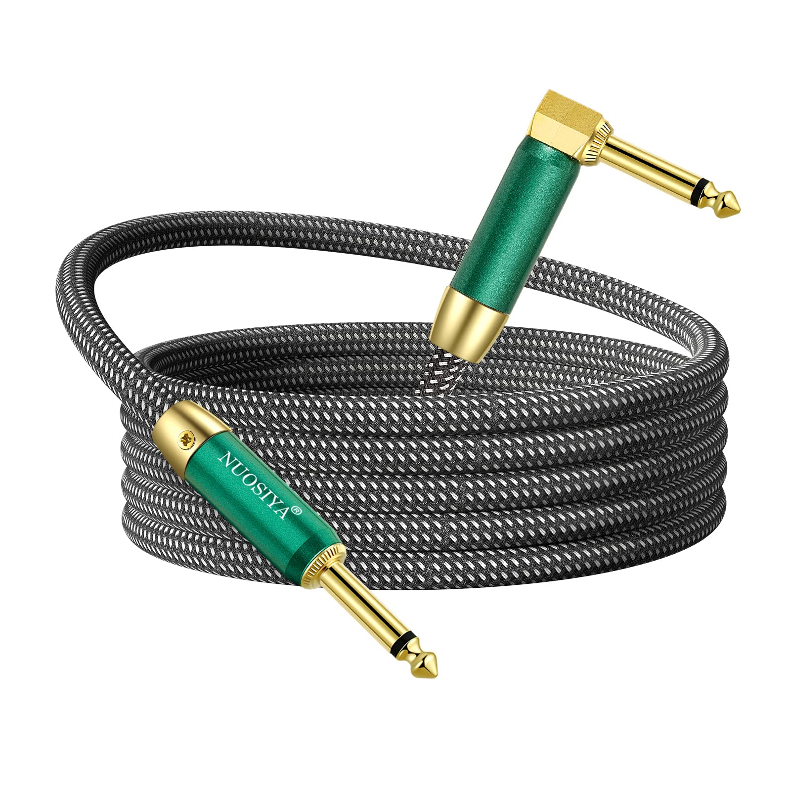 NUOSIYA Guitar Cable 10ft, 22 AWG Professional Instrument Cable, Straight 1/4" TS to Right Angle 1/4 Inch TS for Electric Guitar, Bass, Pro Audio (Grey 1 Packs)