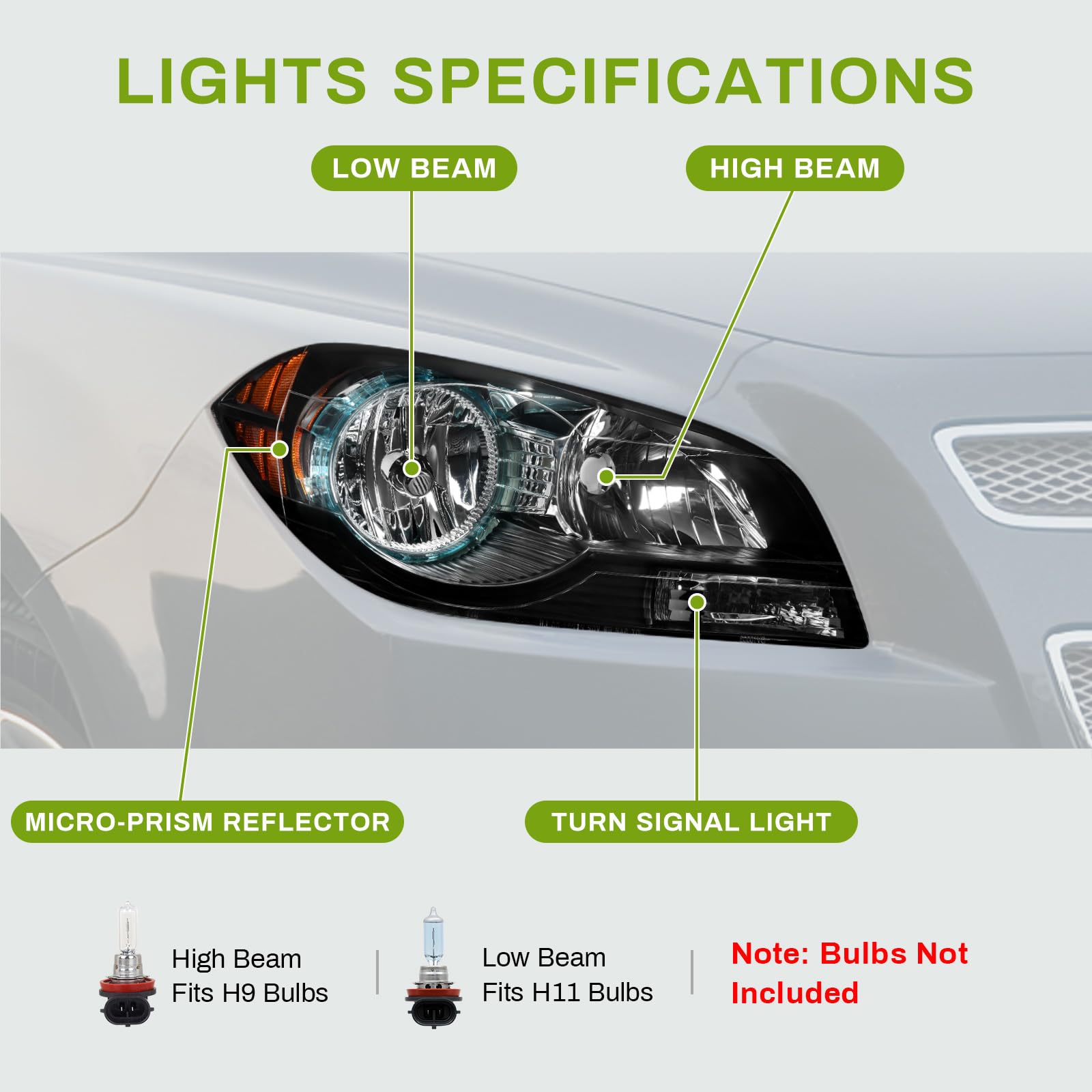 AUTOSAVER88 Headlights Assembly Compatible with 08 09 10 11 12 2008 2009 2010 2011 2012 Chevy Malibu 2008-2012 08-12 Headlamps Passenger and Driver Side Black Housing Amber Reflector