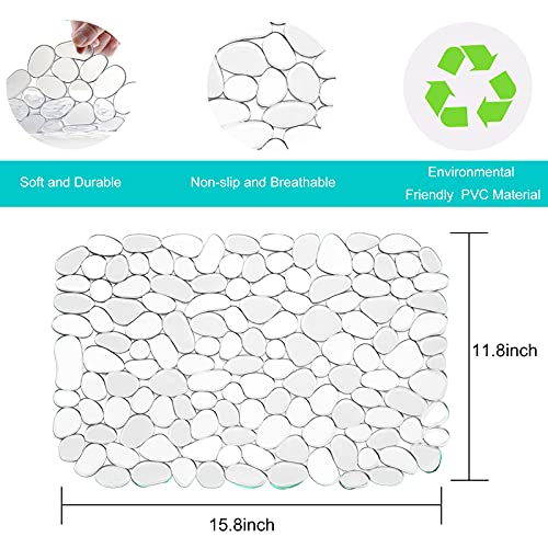 Coopay Kitchen Sink Mat Pebble Sink Mat PVC Eco-friendly Kitchen Adjustable Stainless steel/Porcelain Dish Drying Pad Sink Protector for Bottom of Kitchen Sink, 15.8 x 11.8 inches (2 Pack, Clear)