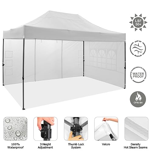 COBIZI 10x15 Pop up Canopy Gazebo 3.0, Easy up Heavy Duty Canopy with 4 Removable Sidewalls, High Stability, All Weather Sunshade 100% Waterproof Outdoor Canopy Tents, White