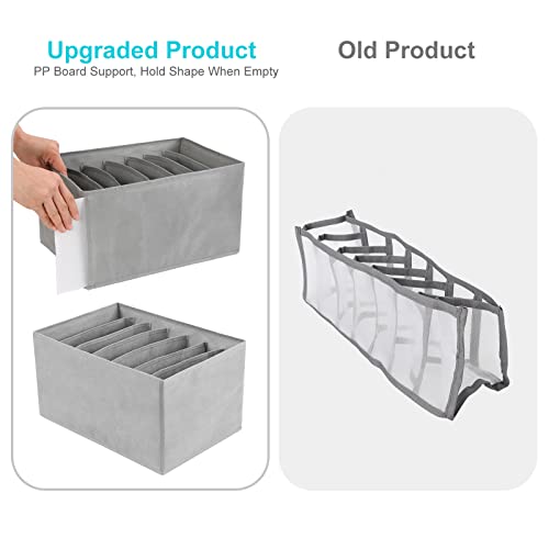 Coorganisers 3 Pack Jeans Wardrobe Clothes Organizer, Washable Clothes Organizer for Folded Clothes, Non-Woven Fabric Drawer Organizers for Clothing, 7 Grids Compartment Storage Box Clothing(Gray)