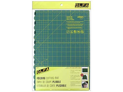 OLFA 17" x 24" Folding Cutting Mat (FCM-17x24) - Self Healing 17x24 Inch Foldable Rotary Mat with Grid for Quilting, Sewing, Fabric & Crafts, Use with Rotary Cutters & Fixed Blade Knives (Green)