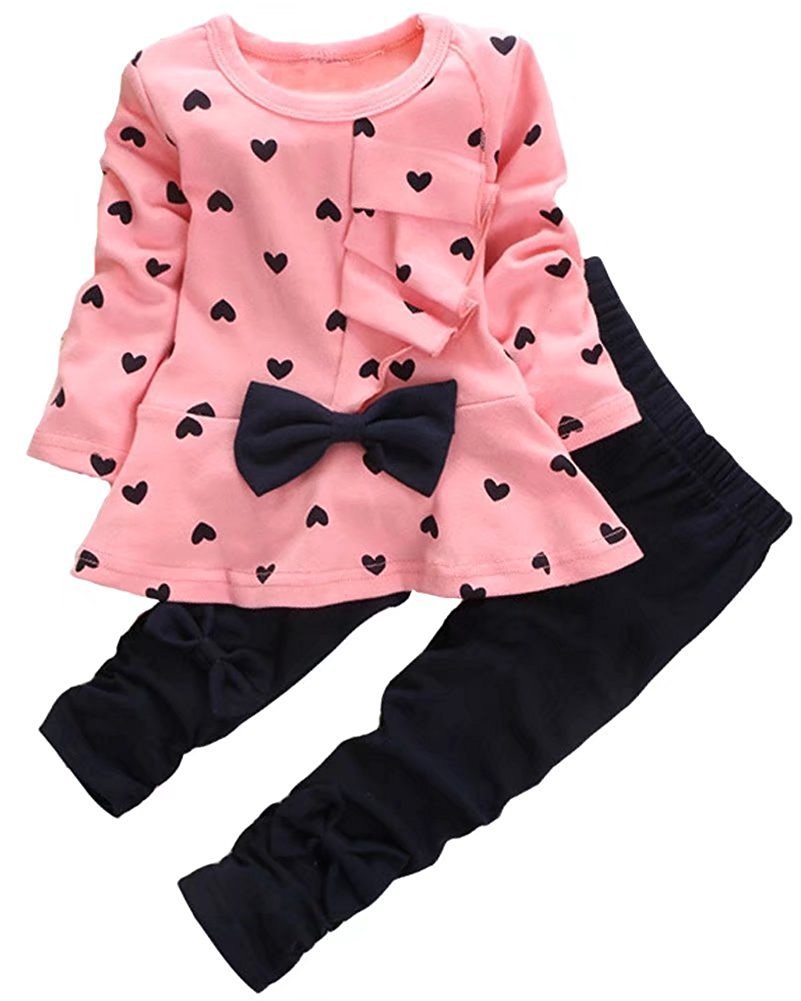 Baby Girl Clothes Infant Outfits Set 2 Pieces with Long Sleeved Tops + Pants (12-18 Months, Pink)