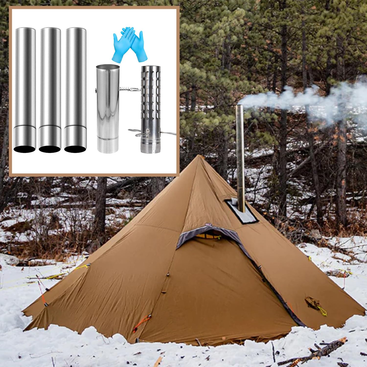 DoDoGear Wood Stove Pipe(3pcs) Stovepipe with Damper Thickened Camping Stove Pipe Spark Arrester 2.36inch Kit