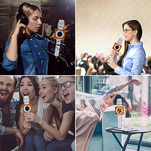 BONAOK Upgraded Wireless Bluetooth Karaoke Microphone with LED Screen, Portable Rechargeable Dynamic Mic and Speaker for Kids & Adults (D17 Orange)