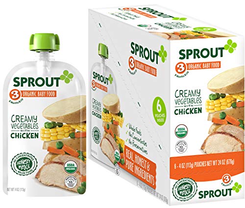 Sprout Organic Baby Food Pouches Stage 3, Creamy Vegetables w/ Chicken, 4 Pouches (Pack of 6) Creamy Vegetables with Chicken 24 Ounce