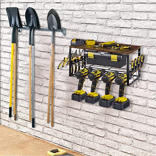 NIUXX Power Drill Tool Organizer Wall Mounted, Garage Storage Rack for Handheld Power Tools, Heavy Duty Floating Utility Tool Storage Shelf with Side Screwdriver for Garage, Home, Workshop