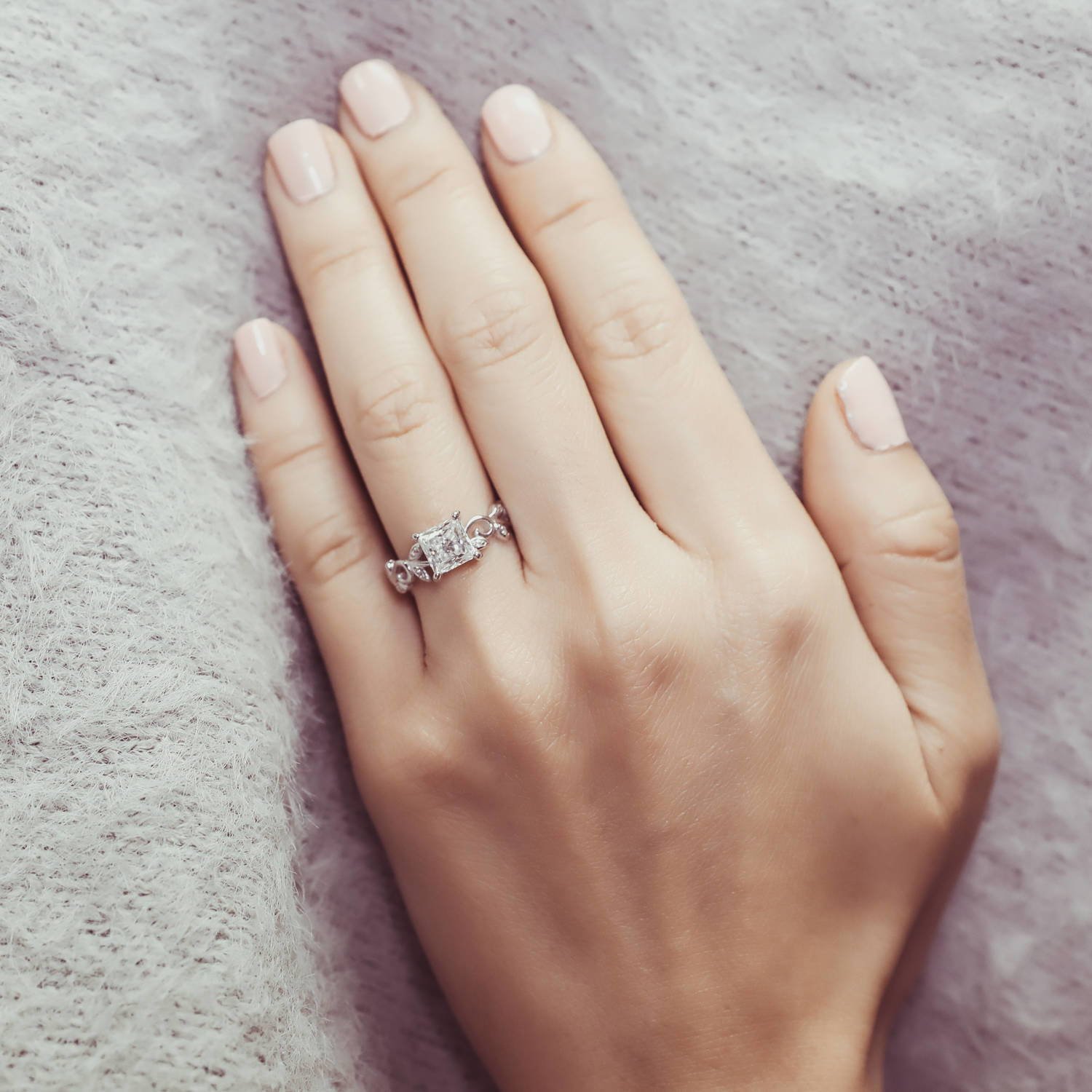 BERRICLE Sterling Silver Solitaire Wedding Engagement Rings 1.2 Carat Princess Cut Cubic Zirconia CZ Leaf Promise Ring for Women, Rhodium Plated Size 4.5