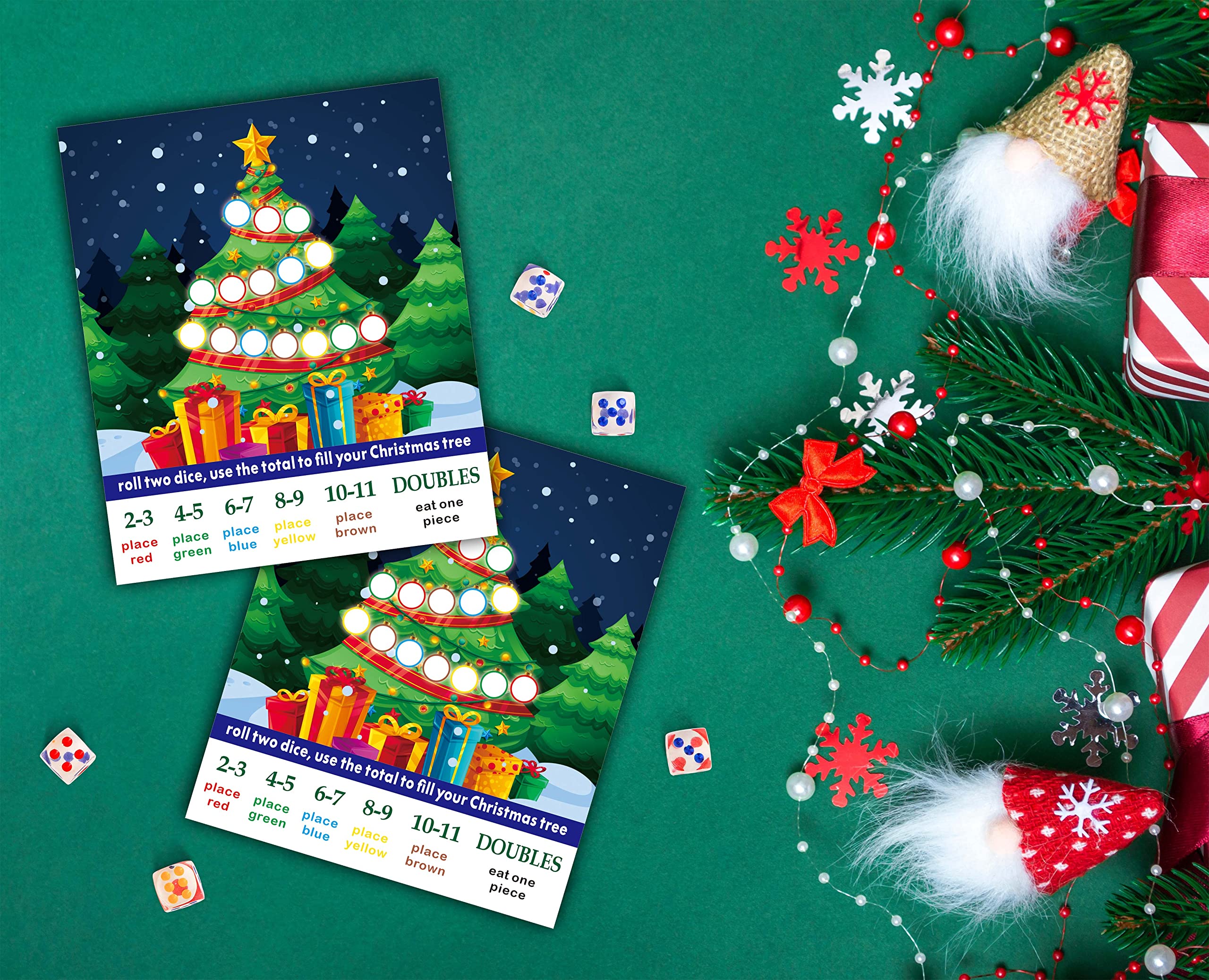 Christmas Party Roll The Dice Game, Kids Table Game, 10 Play Cards 20 Transparent Dices - 5 x 6 inches(MMgame-A005)