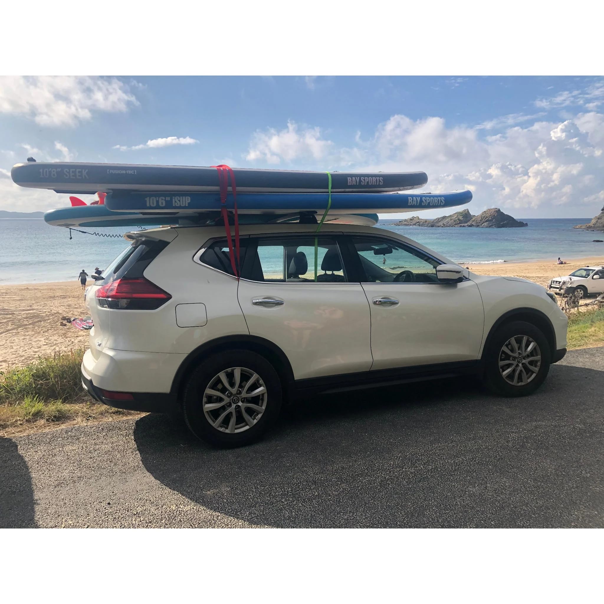 Bay Sports 10'8' Inflatable SUP Board Basix Series iSUP with Performance Fibreglass 3-Piece Adjustable Paddle and 9" Click-in Centre Fin - Designed in Australia (Navy/Turquoise)