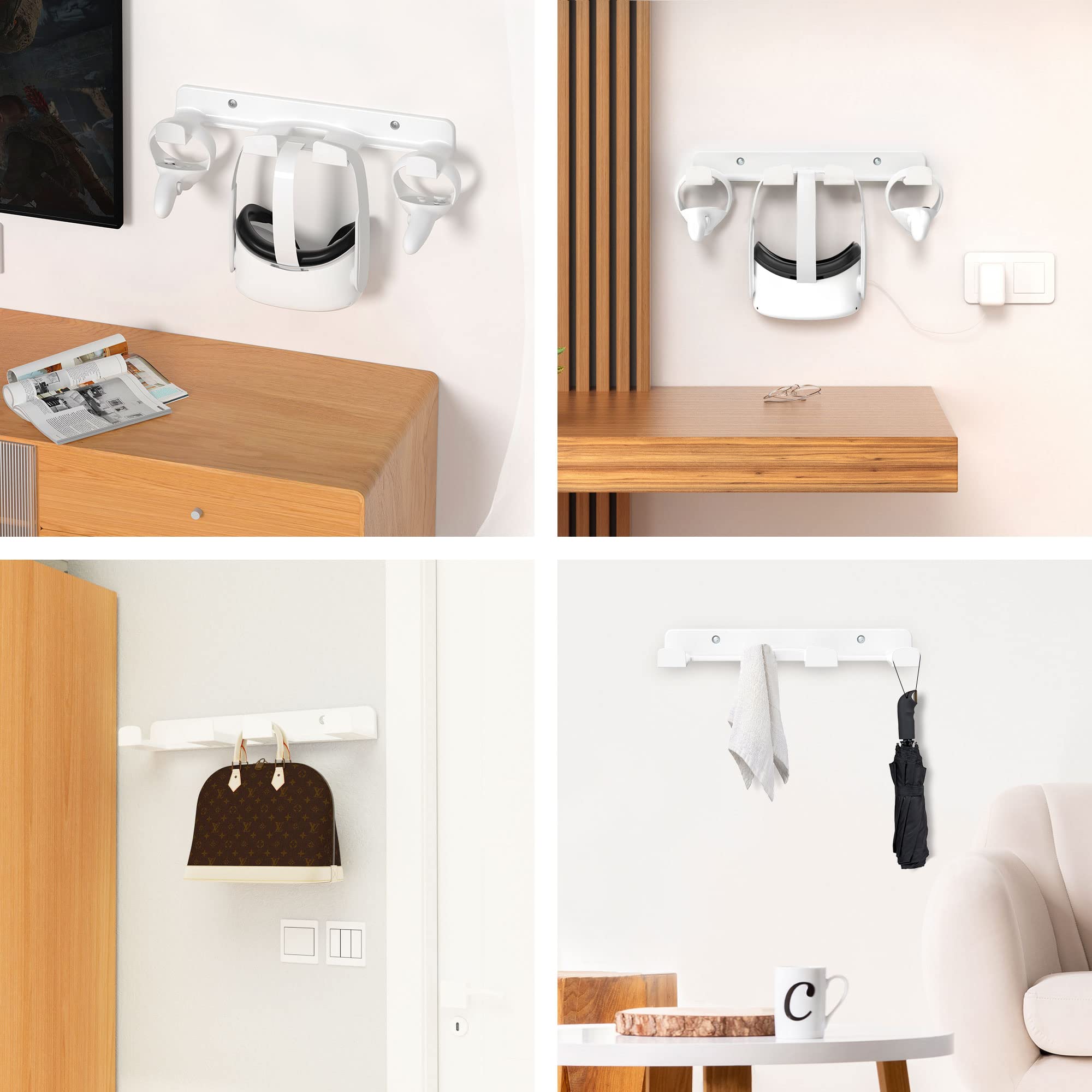 HomeMount VR Wall Mount Storage Stand Hook-for Meta/Oculus Quest 2/Quest/Rift/Rift S/Valve Index/HTC Vive/HP Reverb G2/ PlayStation VR Headsets, Gaming Controller Hanger Space Saving(White)