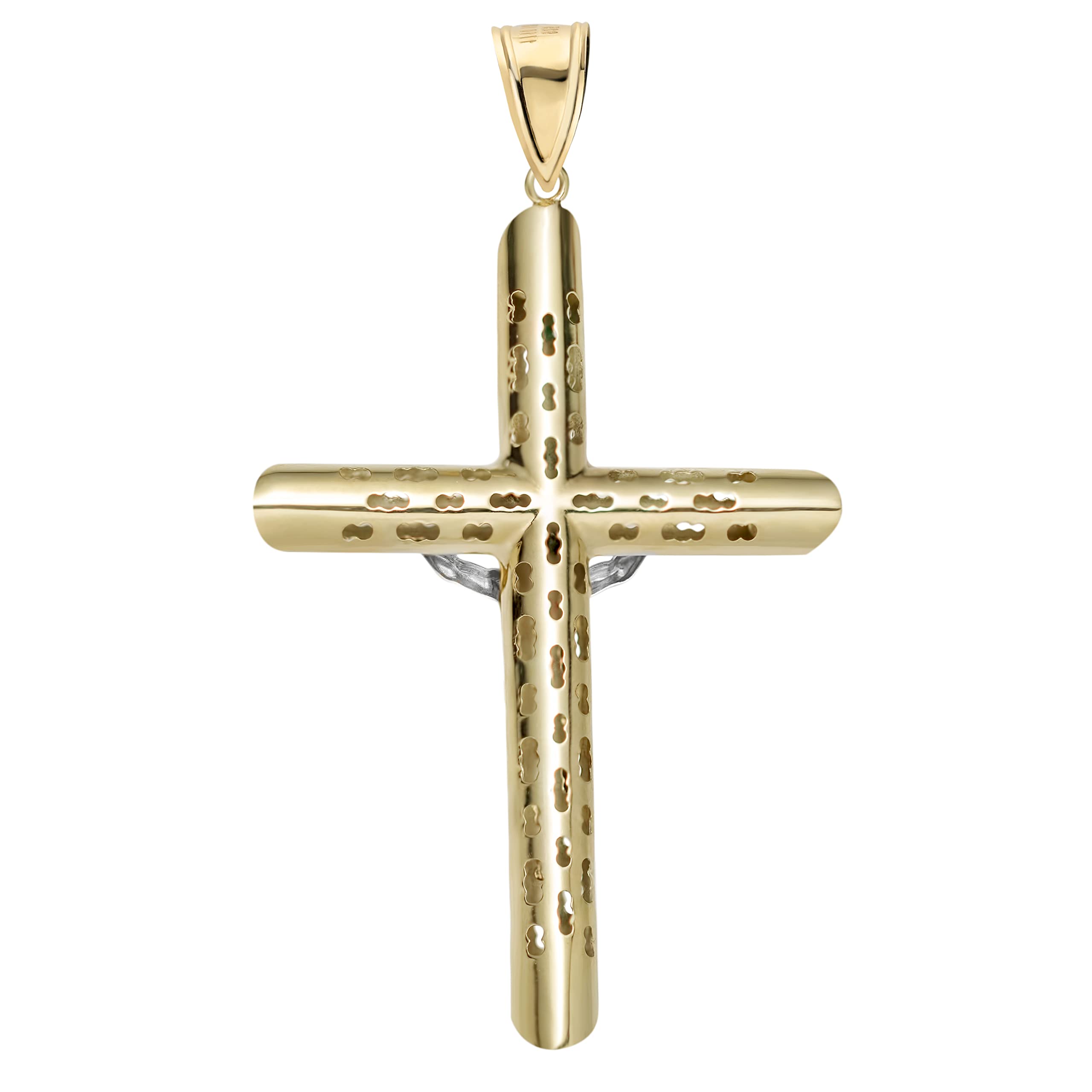 BAYAM 3.25" Filigree Jesus Christ Crucifix Cross Pendant Charm Real 10K Yellow White Gold