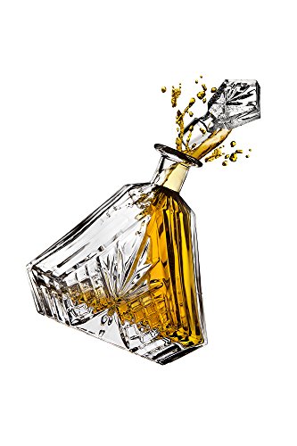 Whiskey Decanter Set with 2 Old Fashioned Whisky Glasses for Liquor Scotch Bourbon or Wine - Irish Cut Triangular Clear