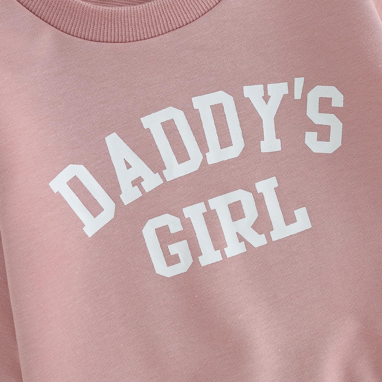 Baby Girl Clothes Daddy Mama Saying Outfits Long Sleeve Fall Winter Infant Toddler Sweatshirt Top Pants Set (Pink, 0-6 Months)