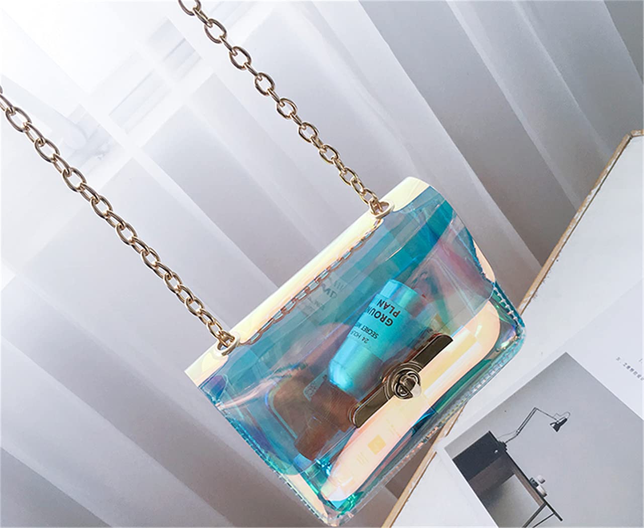 Limmuchi Holographic Bag Iridescent Purse for Women Evening Clutch Clear Purse Stadium Concert Approved (Large-20x8x15cm)