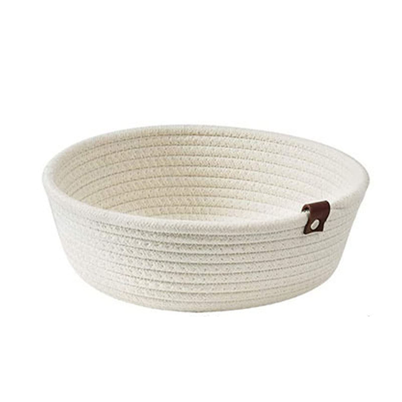 Cotton Rope Woven Storage Basket Set Round Cotton Linen Storage Basket Desktop Organizing (White)