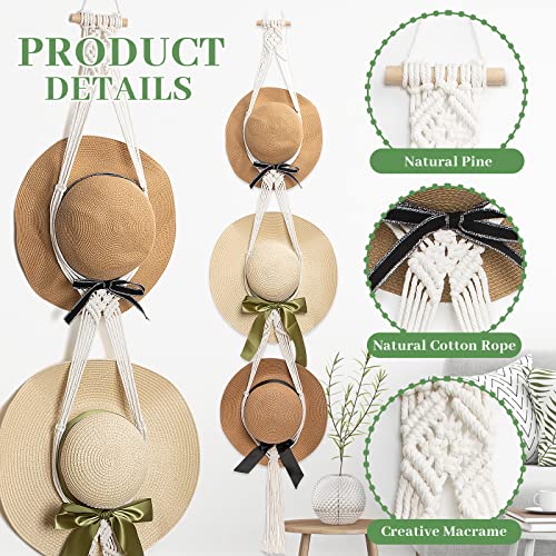 COCHIE 2 Pack Hat Rack Boho Handmade Hat Hangers Adjustable for Wall Decoration, Hat Organizer Holds 6 Different sized Hats Display for Women Men(Beige,5.74 Ft)