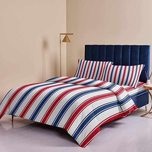 Independence Day California King Duvet Cover Set 4 Pieces Modern Geometric Striped Print Bedding Sets, Soft Quilt Covers with Zipper Closure and 1 Bed Sheets 2 Pillow Shams Colorful Blue Red White