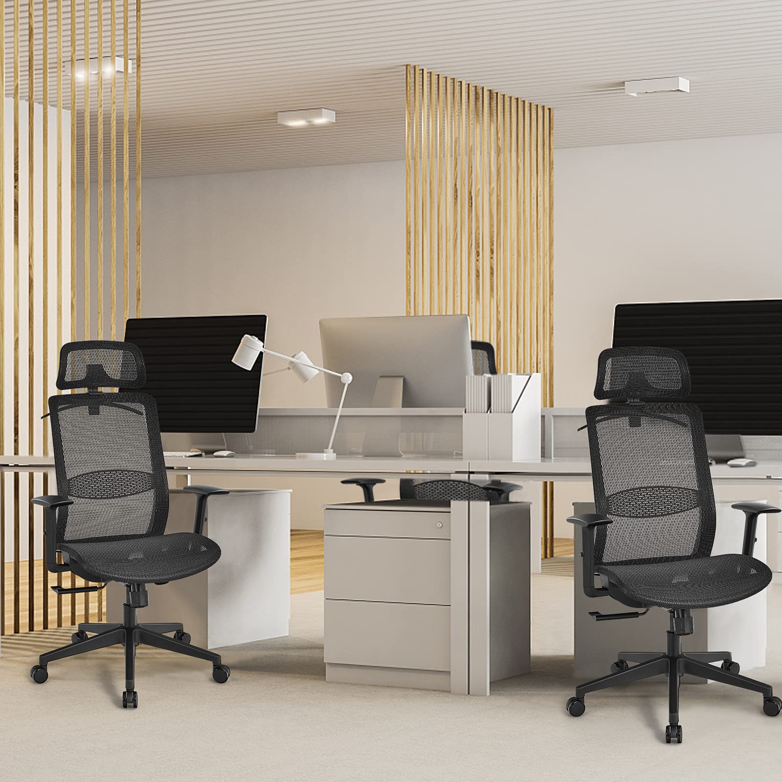 BestComfort High Back Mesh Office Chair, Ergonomic Executive Chair with Adjustable Reclining Angles, Lumbar Support, Headrest, Armrest, Swivel Rolling Computer Desk Chair with Coat Hanger (Black)