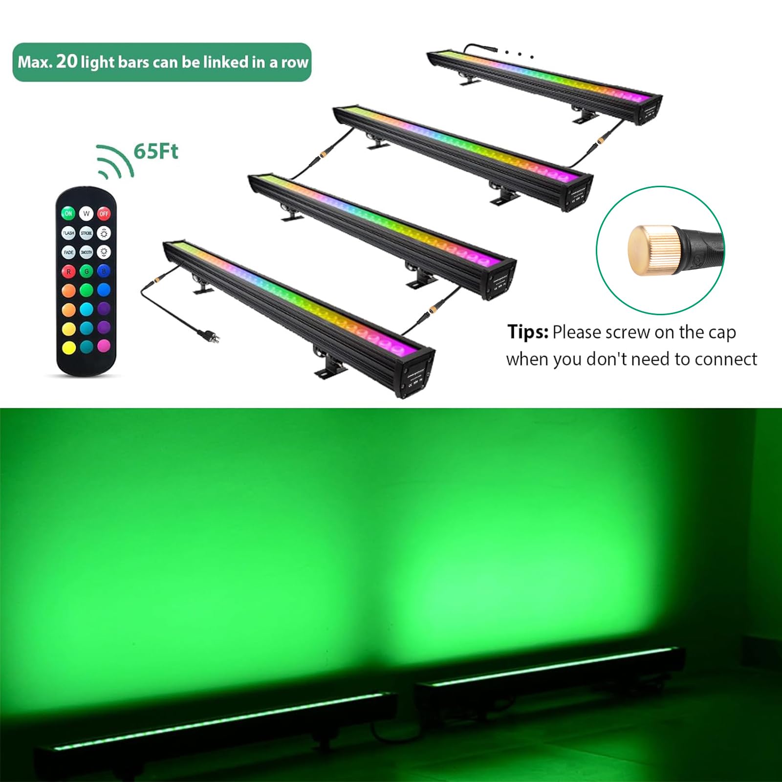 Linkable 144W LED Wall Washer Light with Remote Control, 40" RGBW Color Changing Dimmable Linear Light Bar, Waterproof Landscape Spotlights for Outdoor Indoor Lighting Projects, AC120V