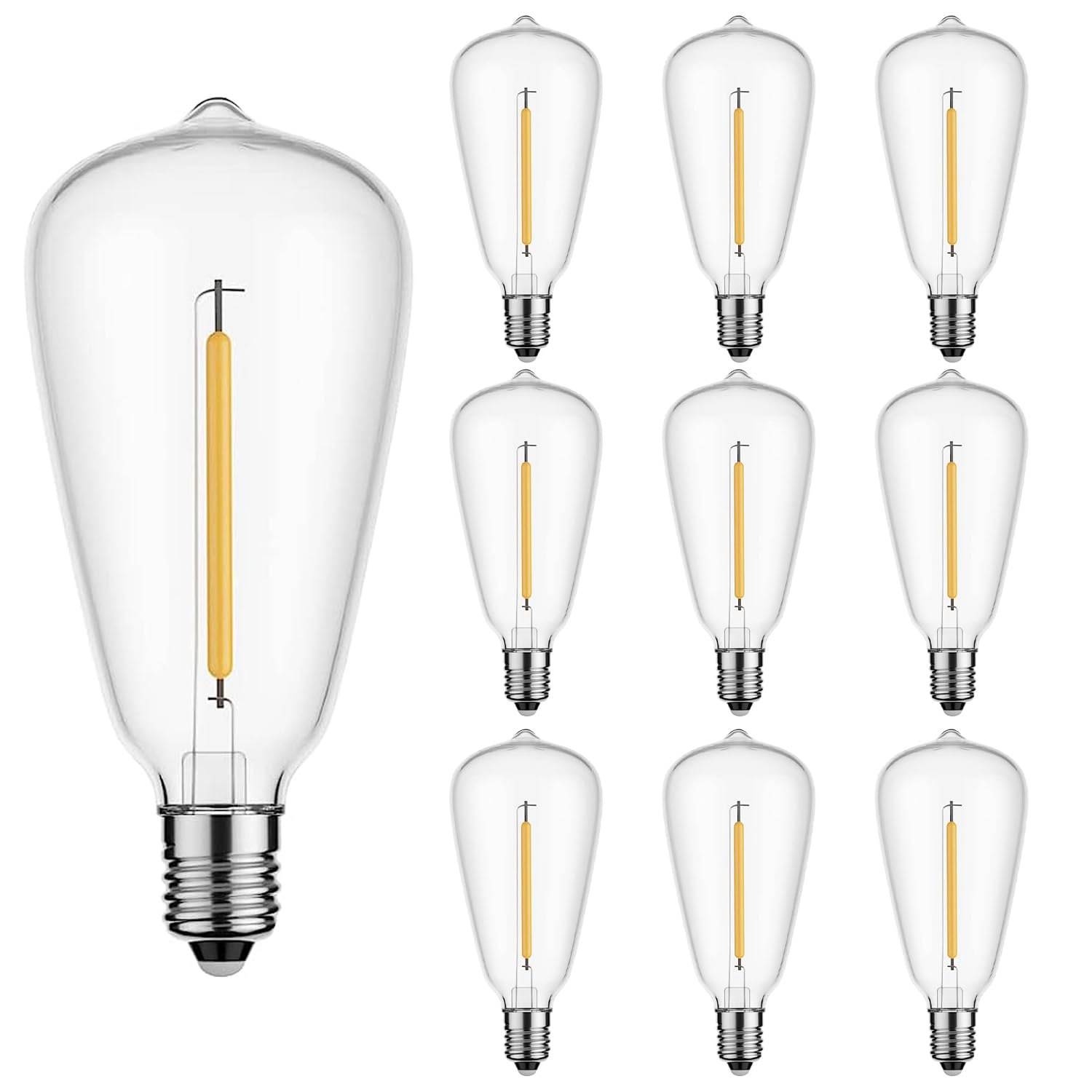 Couah 10 Pack Edison LED Light Bulbs, 0.6 watt E12 Screw Base Replacement Bulbs, LED Shatterproof Bulbs ST38 Clear Plastic Light Bulbs for Outdoor Patio ST38 String Lights, Warm White