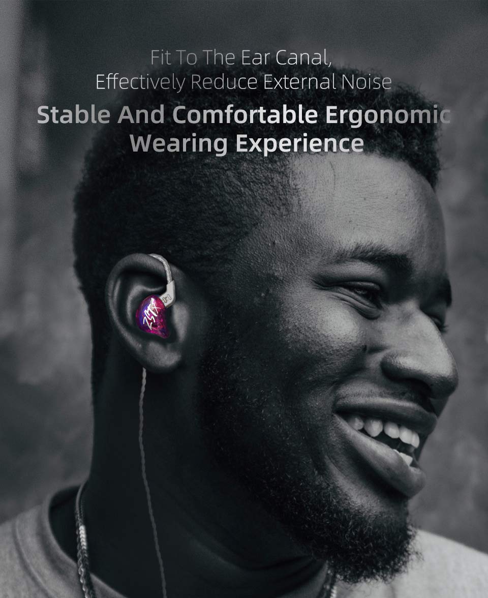 Kinboofi KZ ZSTX in Ear Headphone, 1BA 1DD HiFi Earphone with Hybrid Driver High Fidelity Sound IEM Headset with Detachable Cable (with Microphone, Purple)