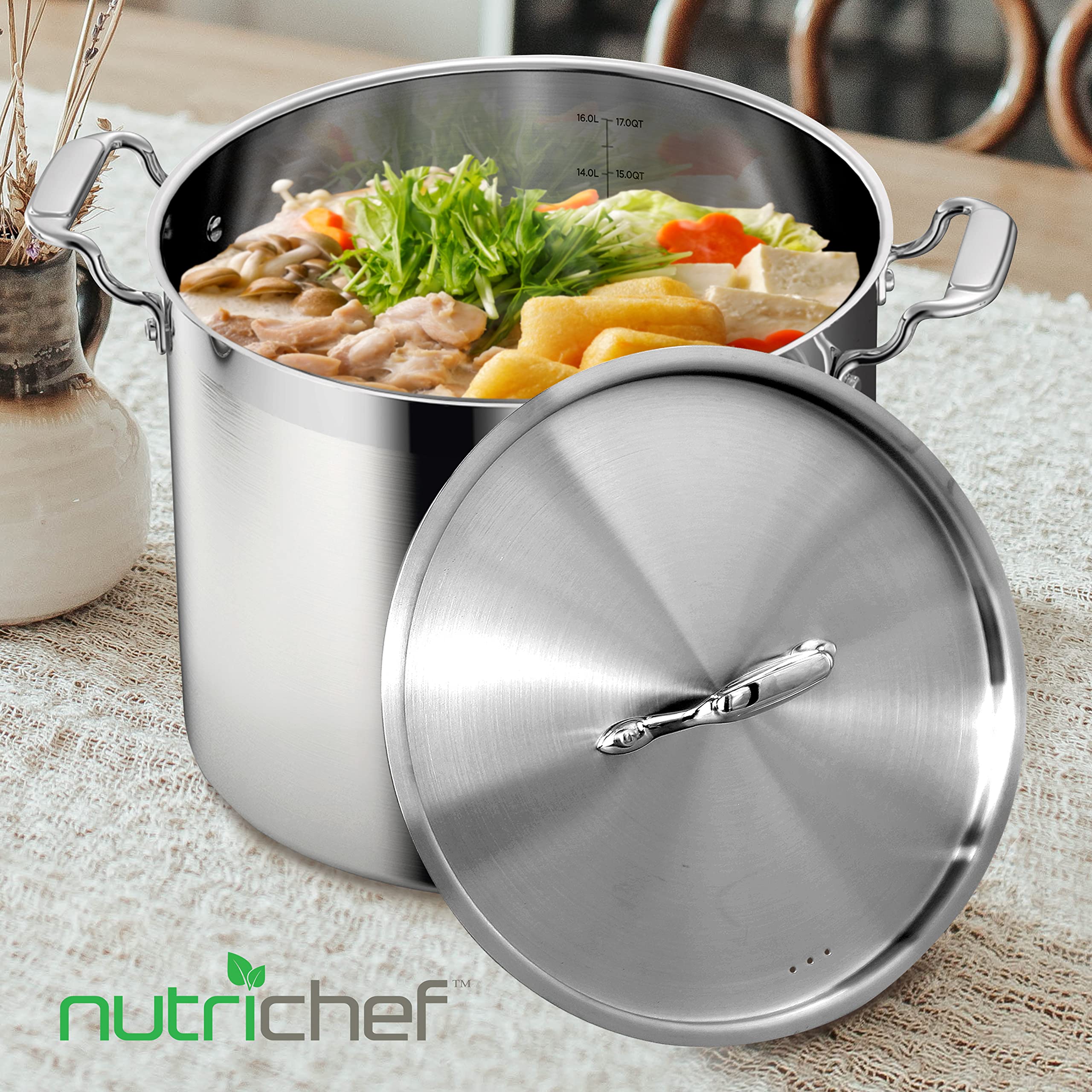 NutriChef Lid for 8-Quart Stockpot - Stainless Steel Kitchen Cookware Cover with Handle, Fits 9.5β Pot Inner Size, Works with Model NCSPT8Q 8-qt. Stock Pot