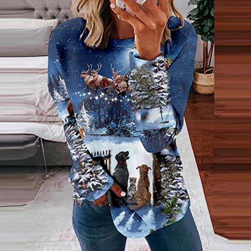Christmas Tops for Women Temperament Sweatshirt Long Sleeve Crew Neck Top Fall Sweater Christmas Pullover Shirts