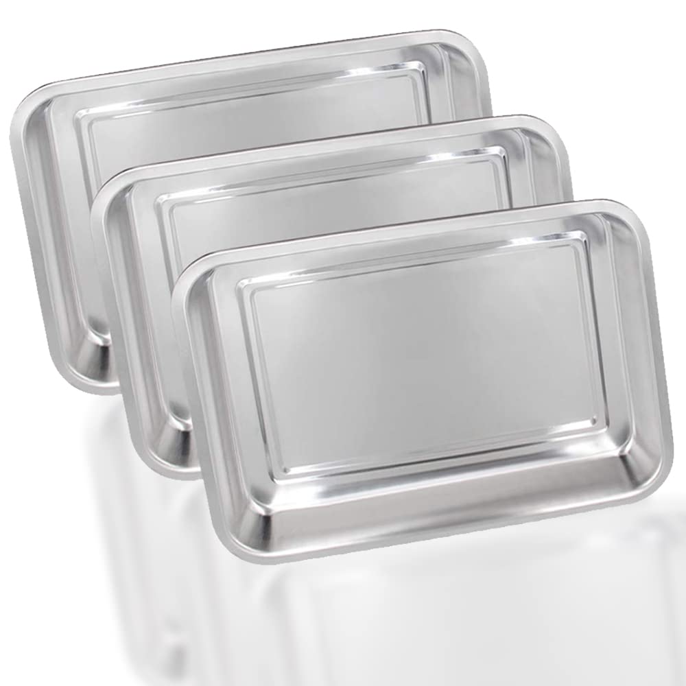 Yuelong 3Pcs Stainless Steel Trays 13.5" X 10" Tattoo Trays Dental Tray Piercing Lab Instrument Tray Flat for Tattoo Baking Lab Dental