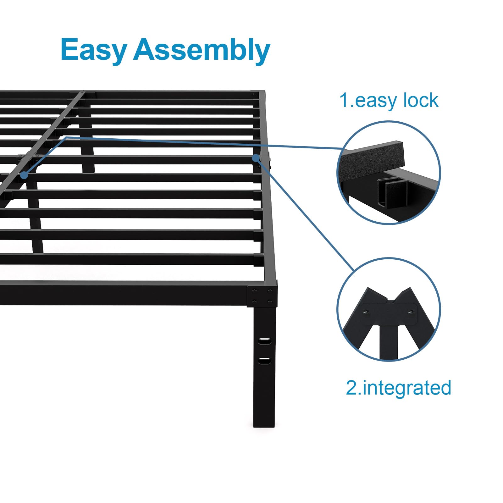 AUTSTA Full Size Bed Frame Easy Assembly, Bed Frame Full Size No Box Spring Needed, Heavy Duty Metal Platform Full Bed Frame with Plenty of Room for Storage