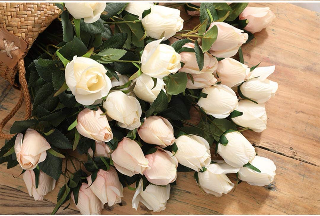 Plmqiuy Artificial Rose 9 Heads for Home Office Garden Party Wedding Decoration. (White)