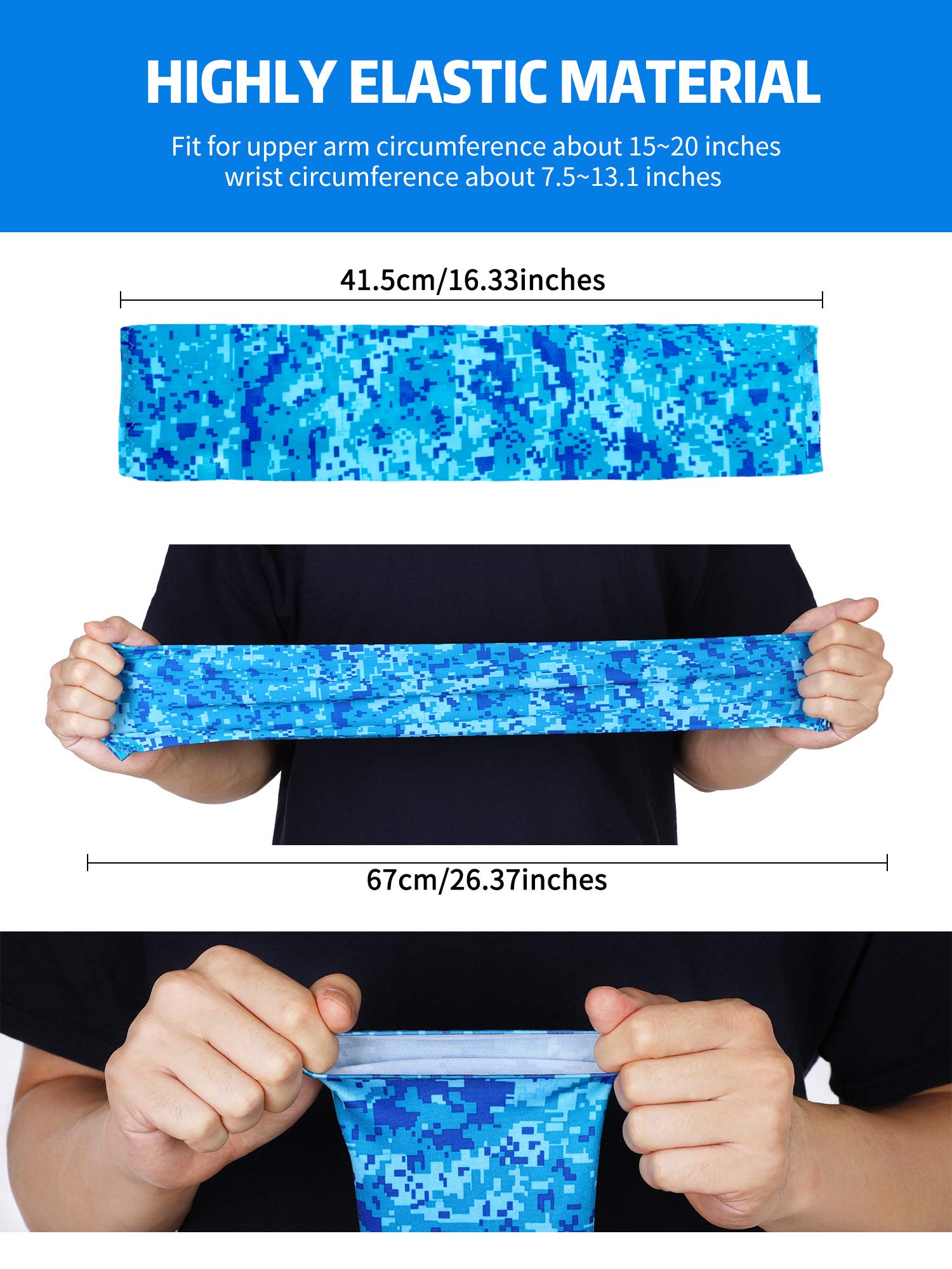 Boao 10 Pairs UV Protection Cooling Arm Sleeves Anti-Slip Ice Silk Arm Cover for Men (6 Colors)