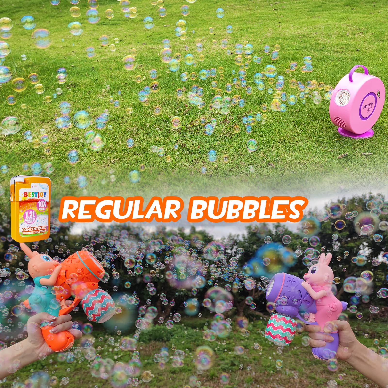 BestJoy Bubble Solution Concentrate Refill, 42 OZ Giant Bubble Liquid Mix with 500ml Measuring Cup, Kids Bubble Soap Non-Toxic for Bubble Machine Gun, Mower Maker, Colorful Bubbles for Wedding Party