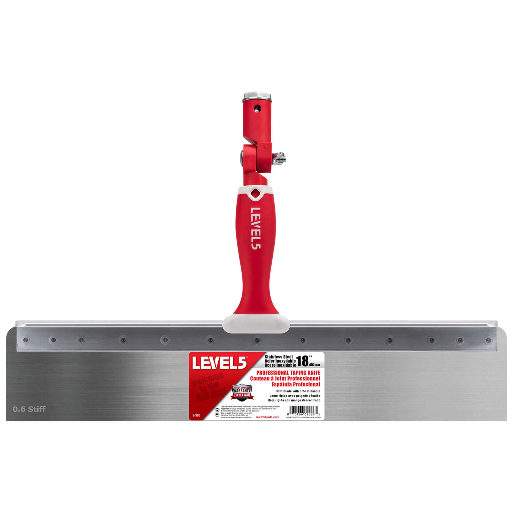 LEVEL5 18" Offset Knife, 0.6mm STIFF Stainless Steel Blade | Soft-Grip Handle | 5-390