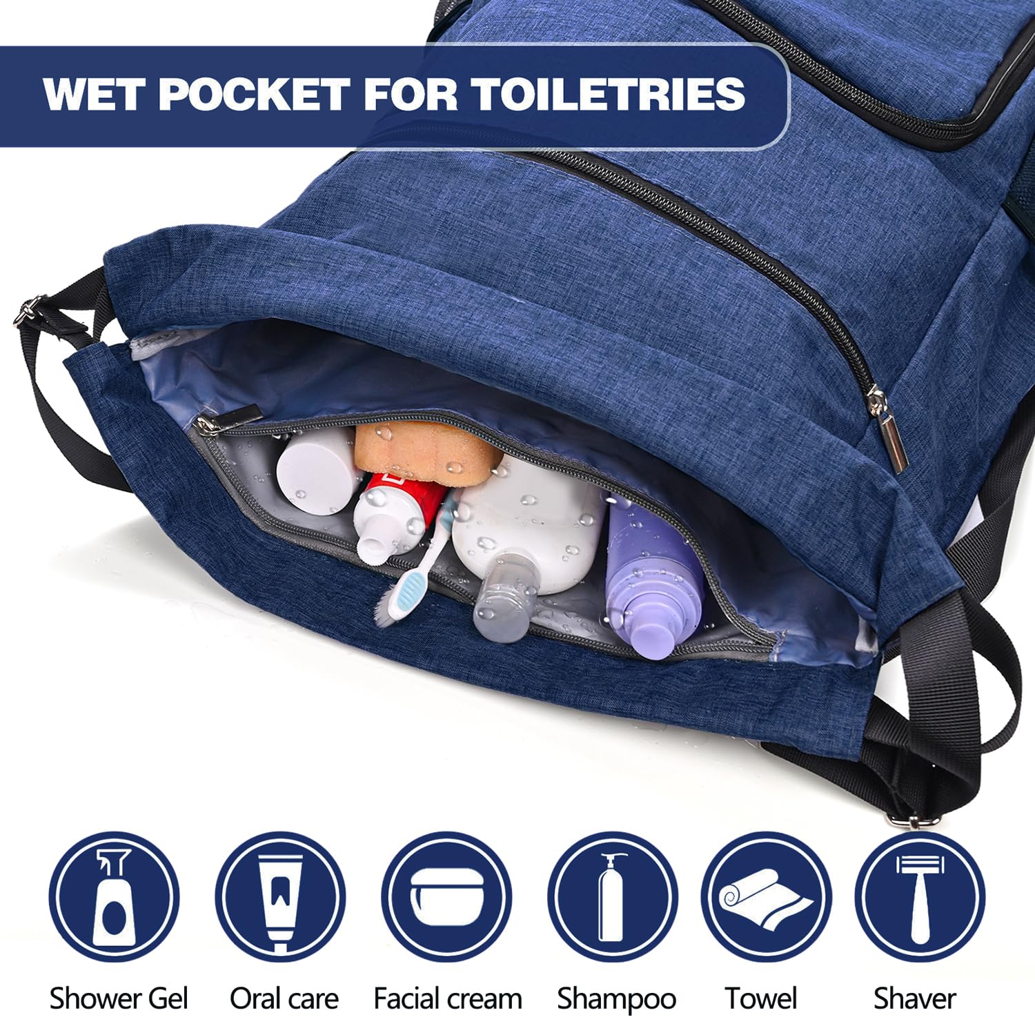 BAVELOE Drawstring Backpack Sports Gym Bag Wet Pocket & Shoe Compartment, Water-Resistant String Bag for Women Men(Black)