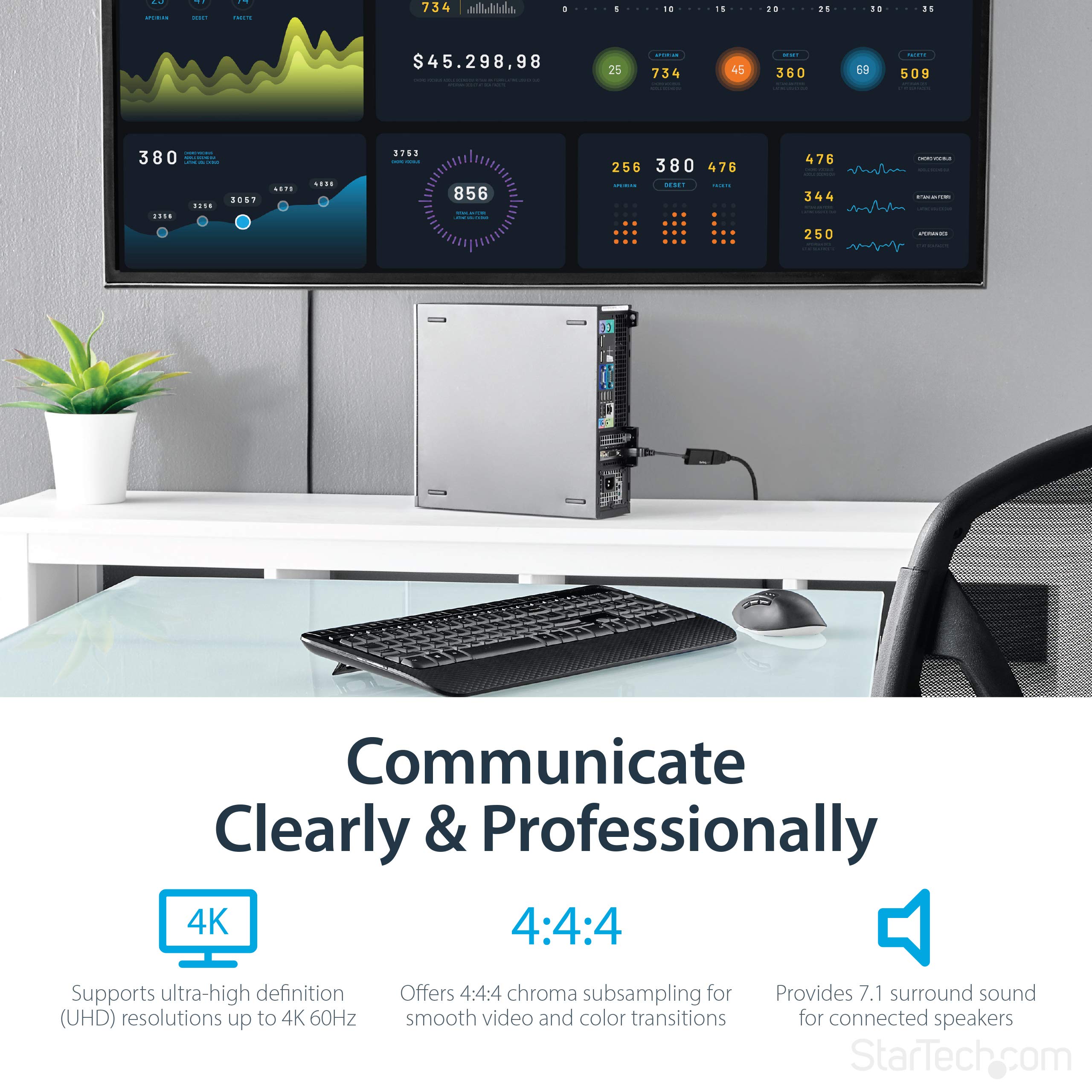 StarTech.com DisplayPort to HDMI Adapter - 4K 60Hz Active DP 1.4 to HDMI 2.0 Video Converter - DP to HDMI Monitor/TV/Display Cable Adapter Dongle - Latching DP Connector (DP2HD4K60S), Black