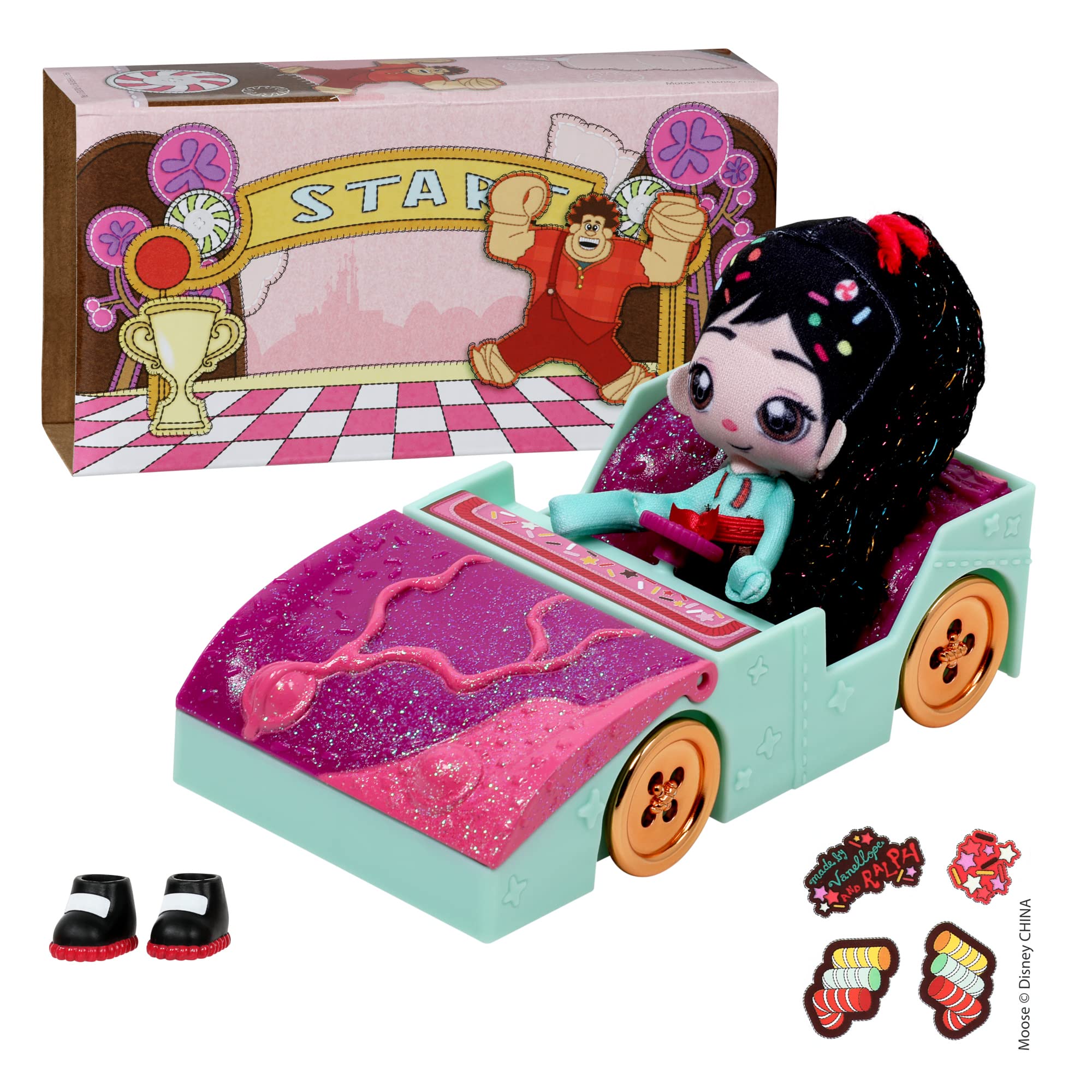SWEET SEAMS Disney 6" Soft Rag Doll Pack – 1pc Toy | Vanellope Doll and Car Playset