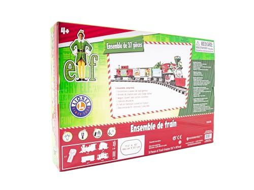 Lionel Battery-Operated Elf Toy Train Set with Locomotive, Train Cars, Track & Remote with Authentic Train Sounds, & Lights for Kids 4+