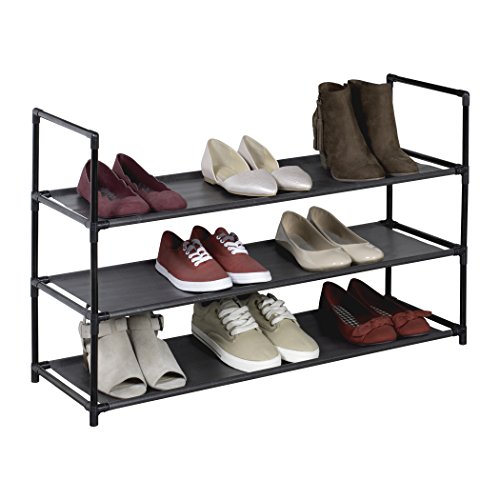 Richards Homewares Fabric Freestanding Shoe Rack, 3-Tier, Black