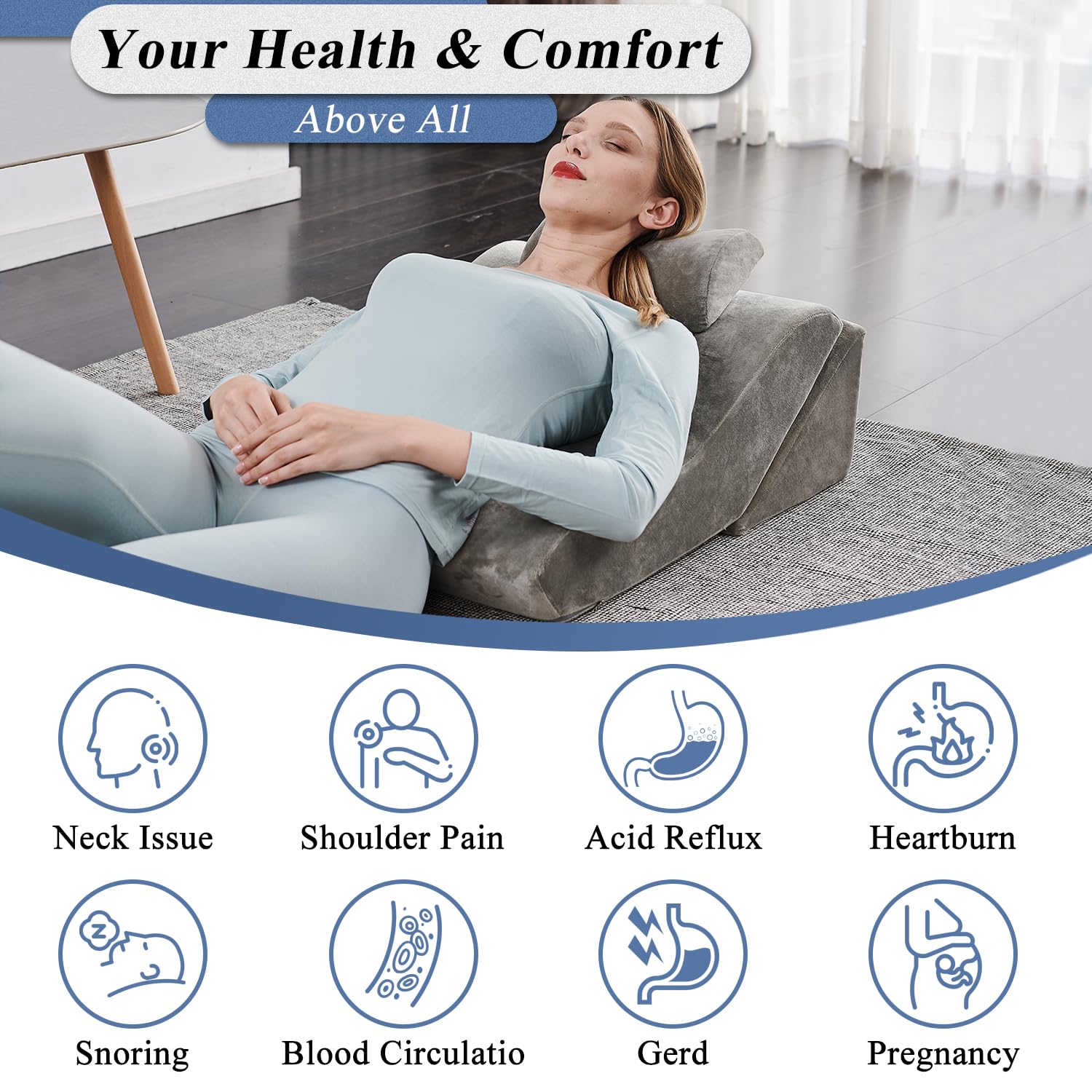 Axelrod 6PCS Orthopedic Bed Wedge Pillow Set, Post Surgery Foam for Back and Leg Pain Relief Comfortable & Adjustable Ortho Pillows- Anti Snoring, Heartburn, Acid Reflux & GERD Sleeping White Grey