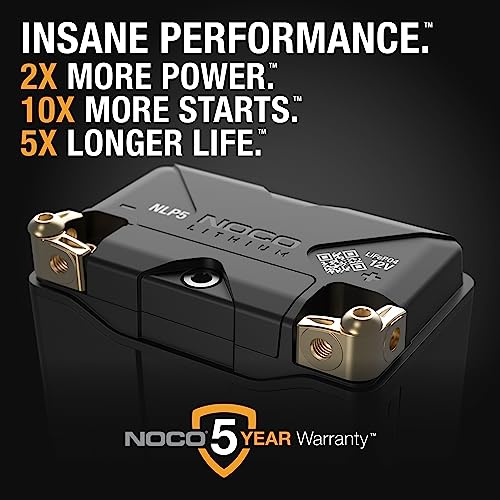 NOCO Lithium NLP5, Group 5, 250A Lithium LiFePO4 Motorcycle Battery, 12V 2Ah ATV, UTV, Jet Ski, 4 Wheeler, Quad, Riding Lawn Mower, Tractor, Scooter, PWC, Seadoo, Polaris and Generator Battery