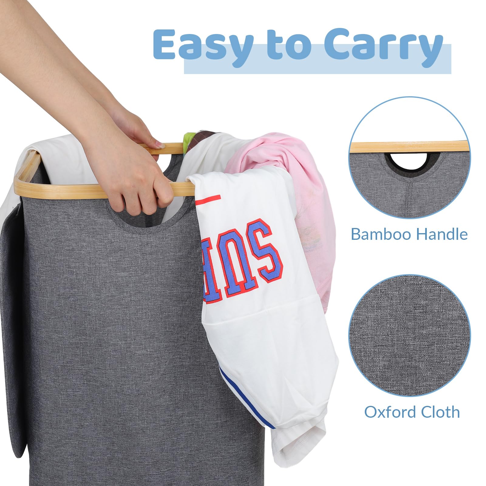 Coumy 2 Pack Laundry Hamper with Lid 100L,Slim Laundry Basket with Removable Washable Bags-Oxford Collapsible Storage Basket for Bedroom and Bathroom(Beige and Grey)(16.1” x 13” x 29.5”)