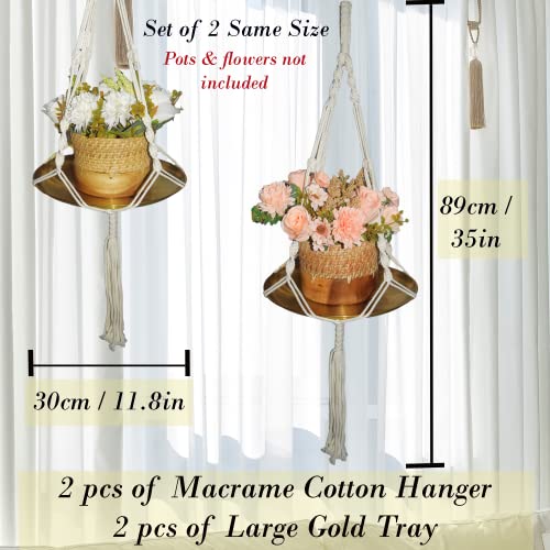 frefinest Macrame Plant Hanger - 2 Pack Metal Hanging Plant Holder, Home Decor Hanging Plant Shelf, Boho Design Gold Hanging Planter - Ceiling Plant Hangers Indoor - Gold