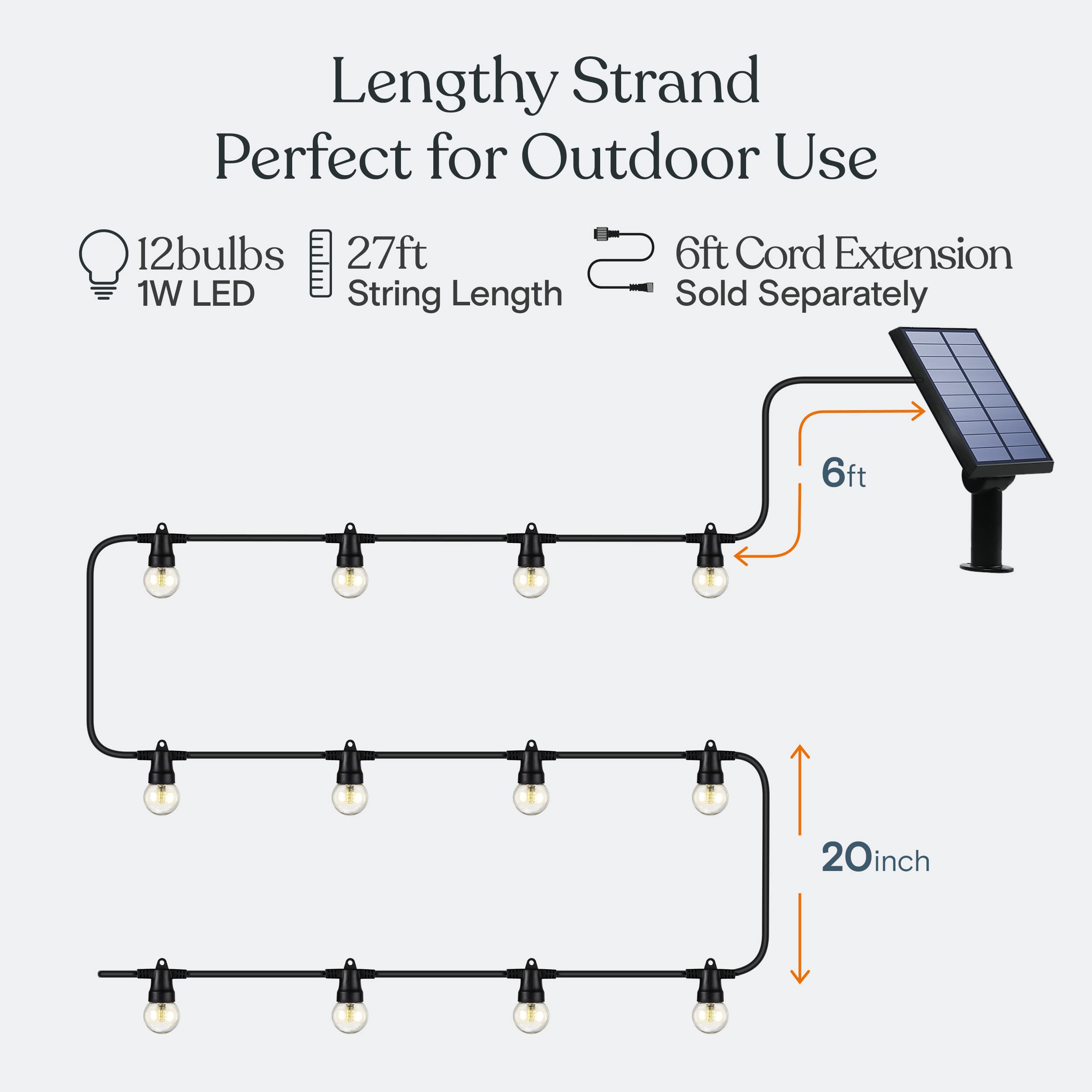 Brightech Ambience Pro - Waterproof Solar LED Outdoor String Lights β 1W Retro Edison Globe Bulbs - 27 Ft Bistro Lights Create Cafe Ambience in Your Yard, Pergola - Soft White