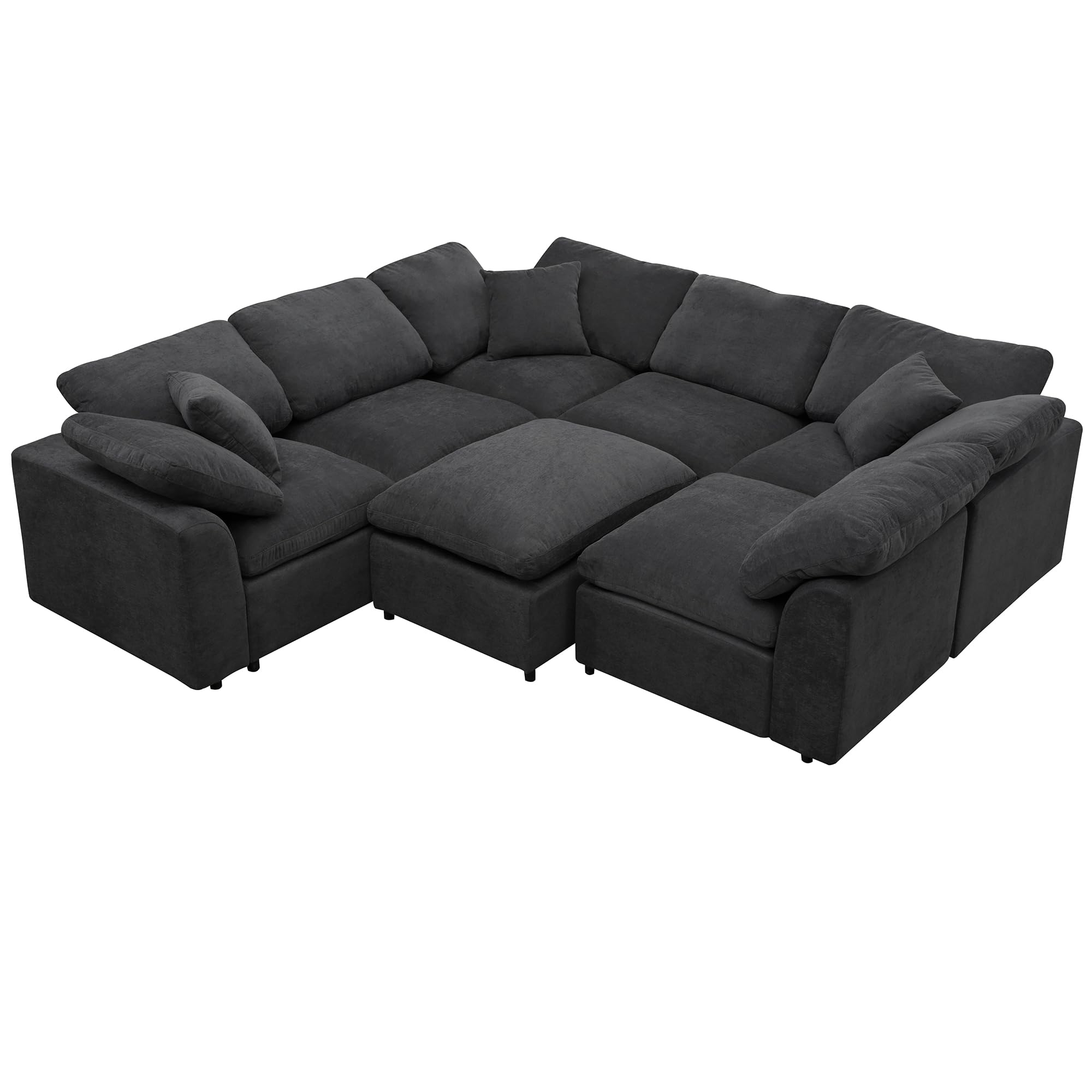FANYE Oversized 7 Seater Modular Cushions Sectional Sofa Couch with Movable Ottoman,U-Shaped Corner Deep Seat Sectional&Couch Convertible Spacious Sleeper Sofabed for Home Apartment Living Room Sets