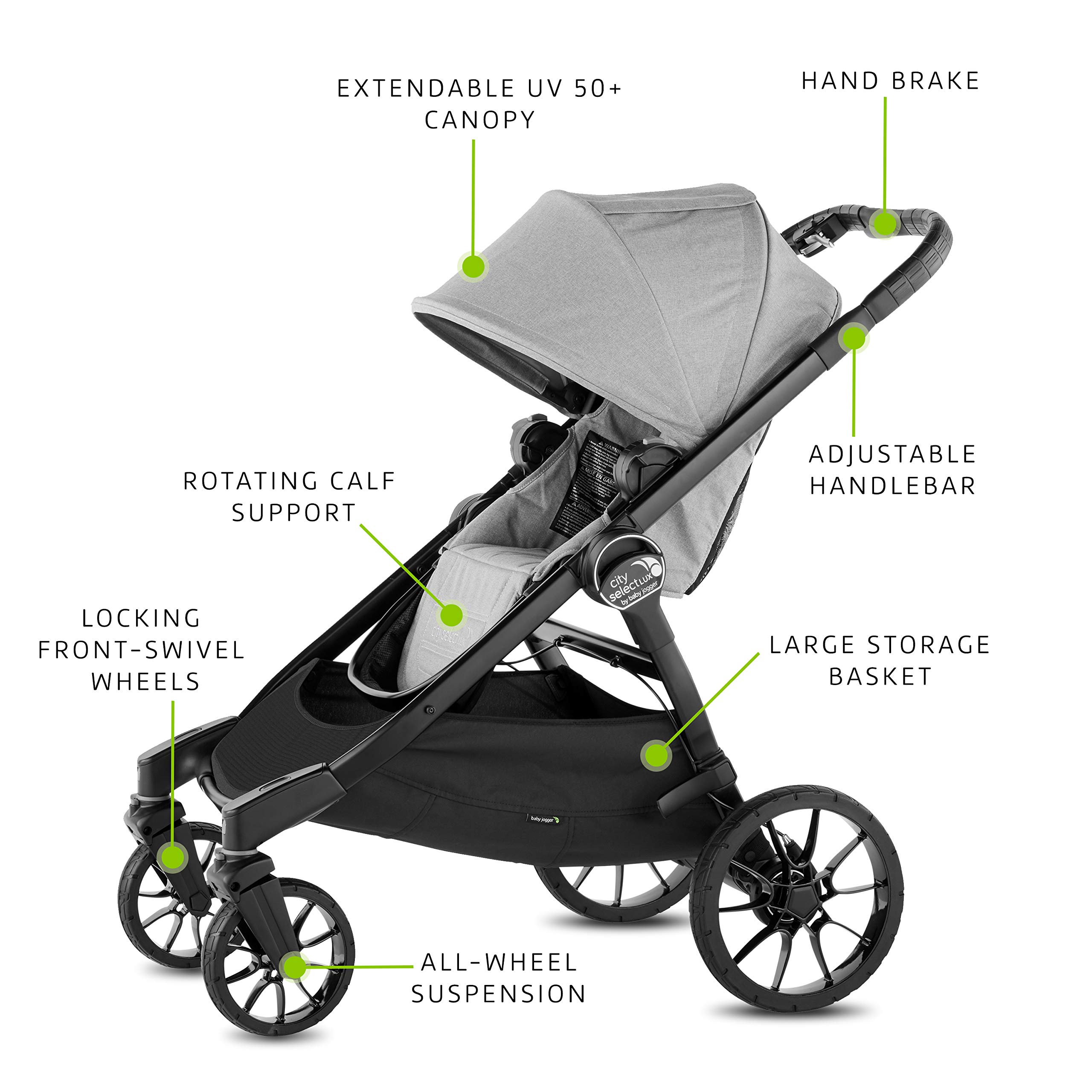Baby Jogger City Select Double Stroller | Baby Stroller with 20 Ways to Ride, Included Second Seat | Quick Fold Stroller, Granite